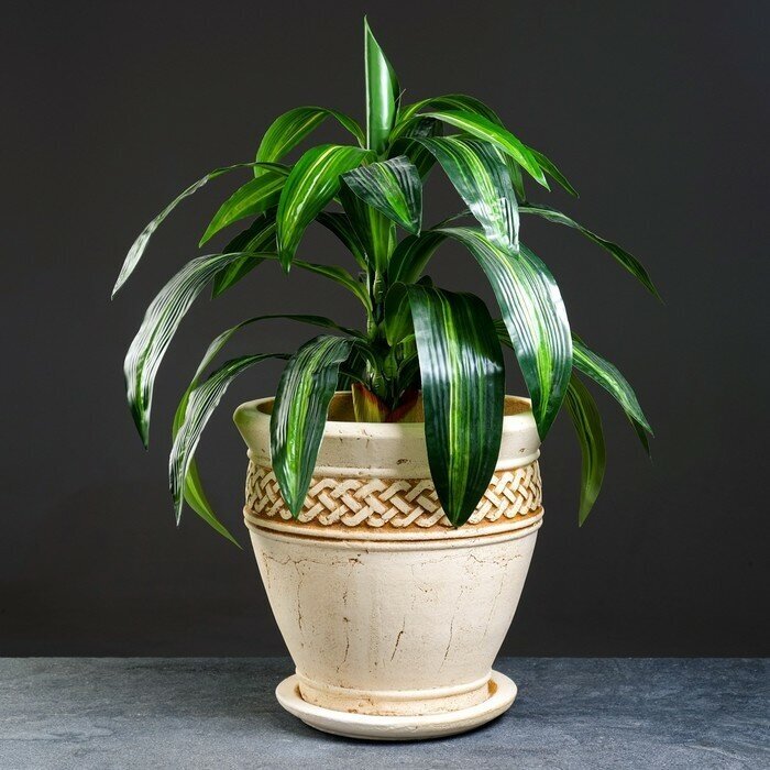 Горшок для цветов «Ламия», 15 л, d=34 см, h=33 см, керамика, с поддоном, бежевый