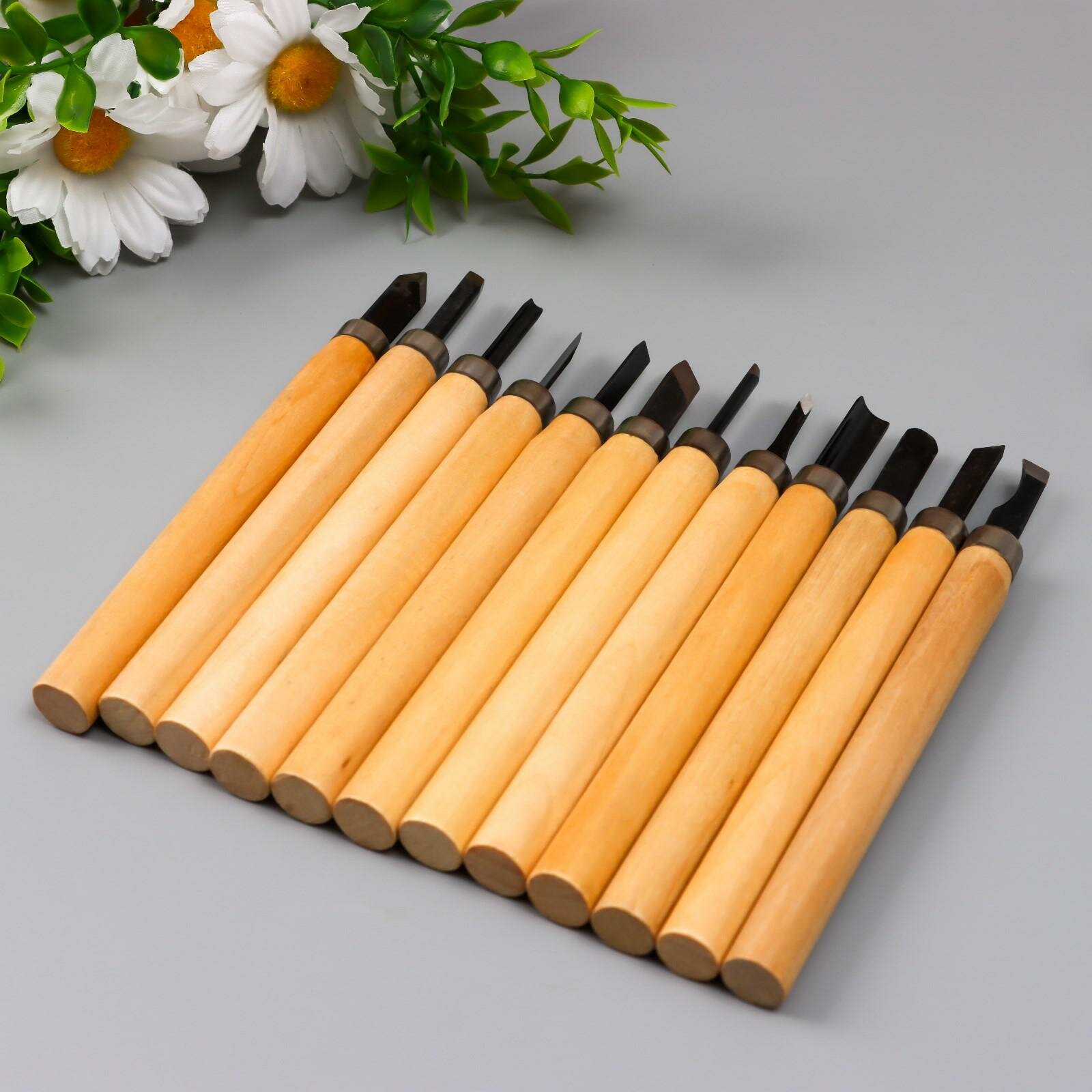 Набор резцов с деревянной ручкой 12 шт 20х17 см для работы по дереву