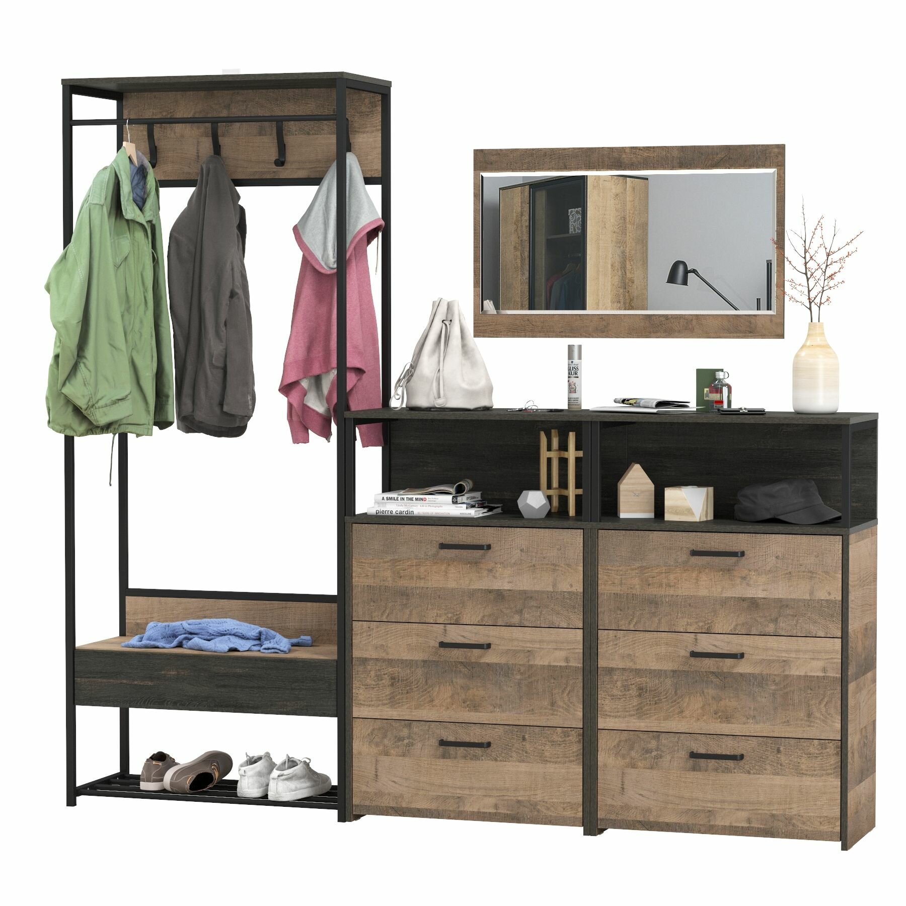 Прихожая комплект мебели для гардеробной, напольная 212см дуб гранж песочный/интра