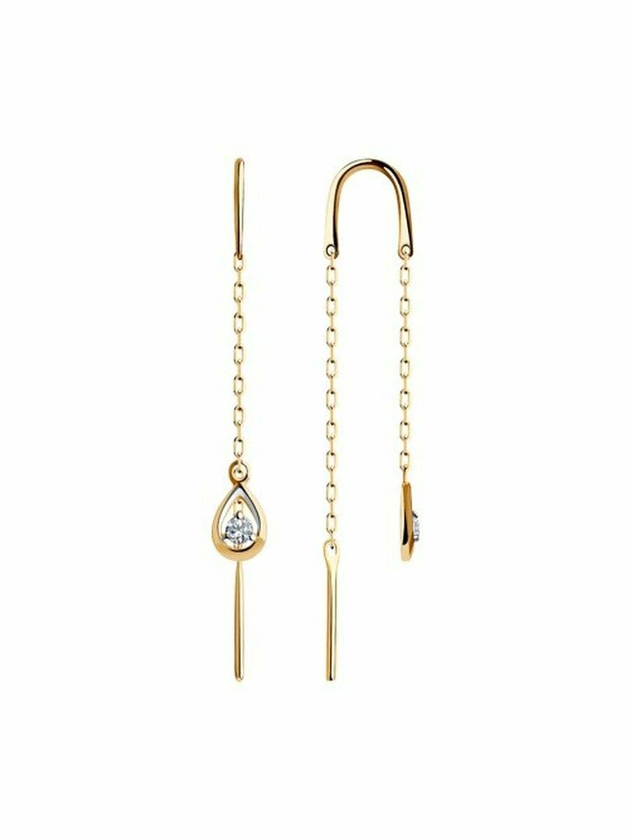 Серьги цепочки, красное золото, 375 проба, фианит