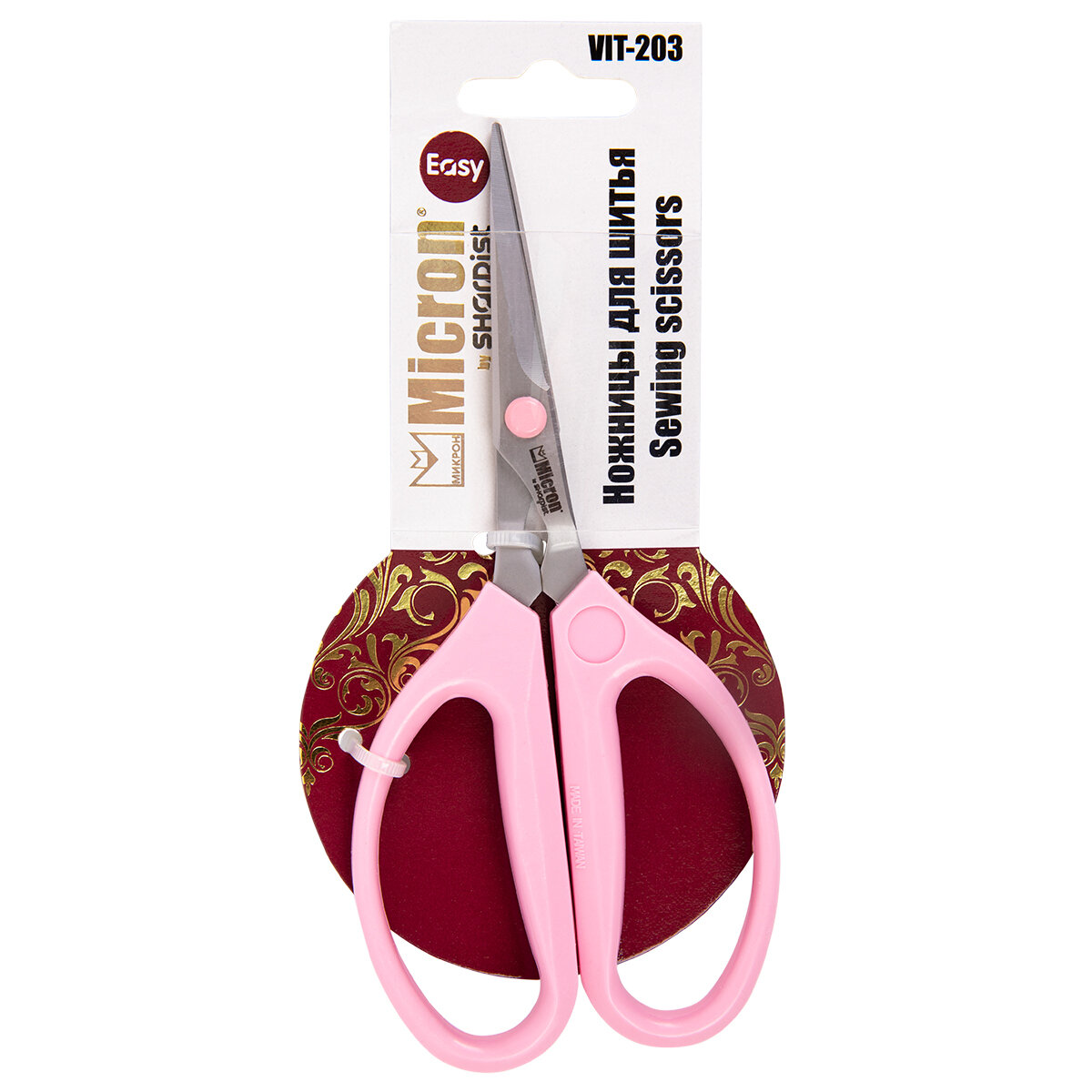 Ножницы для шитья "Micron by Sharpist" Easy VIT-203 на подложке с европодвесом 160 мм сатинированные