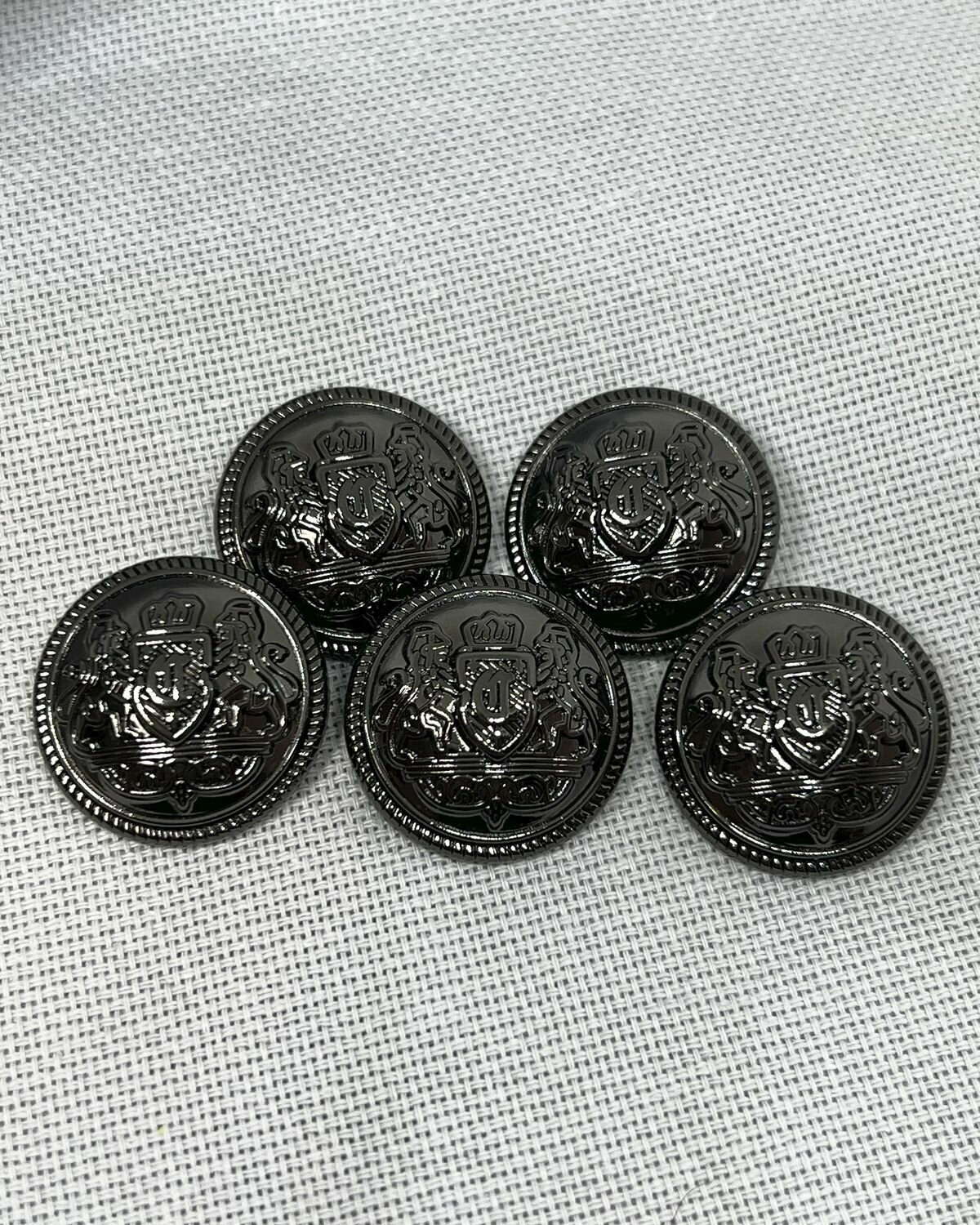 Декоративные металлические пуговицы на ножке с гербом диаметр 25 мм, 5 штук в упаковке