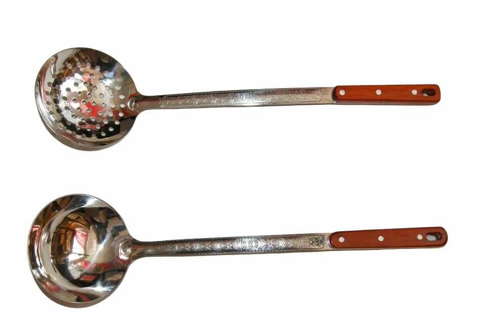 Комплект шумовка и половник стальные с деревянной ручкой, длина 45 см