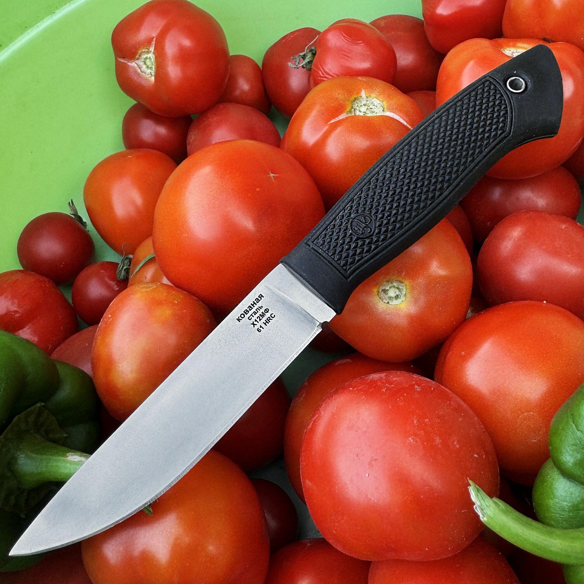 Нож кухонный Разделочный 11 см из кованой стали Х12МФ, рукоять из эластрона, сквозной монтаж