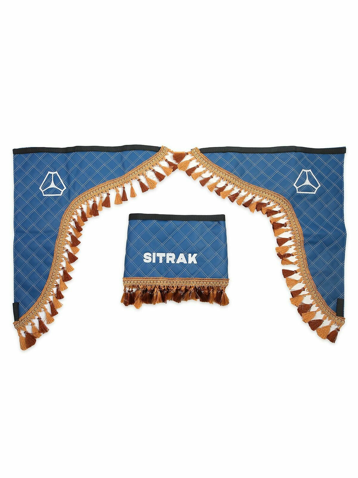 Ламбрекены. (Лобовое и боковые). Для автомобиля SITRAK. Экокожа. Синий Белая строчка (26158)