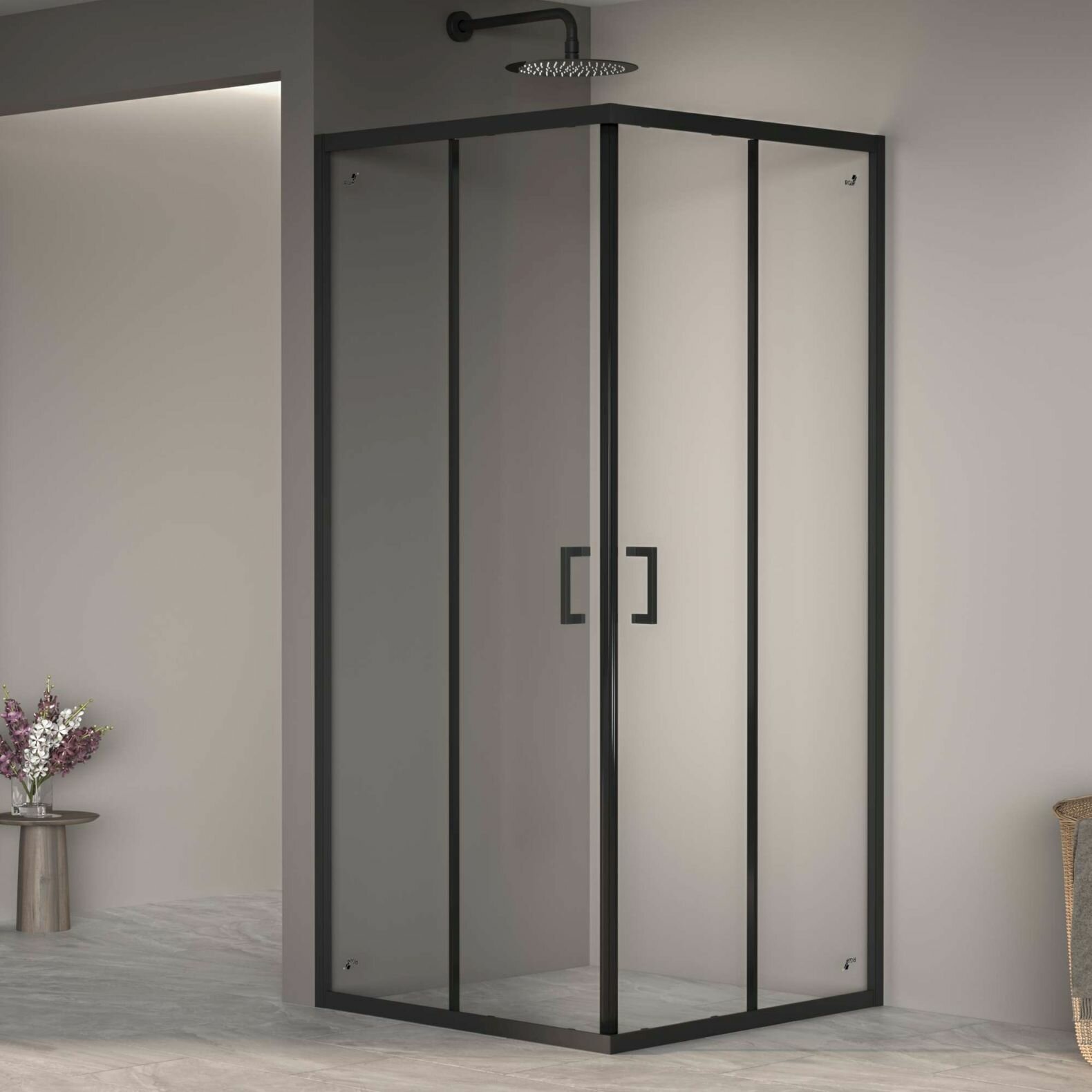 Душевой уголок RGW (РГВ) Passage 90x90x195 PA-030-B квадратный, черный цвет, прозрачное стекло 6 мм, EasyClean (3508103099-14)