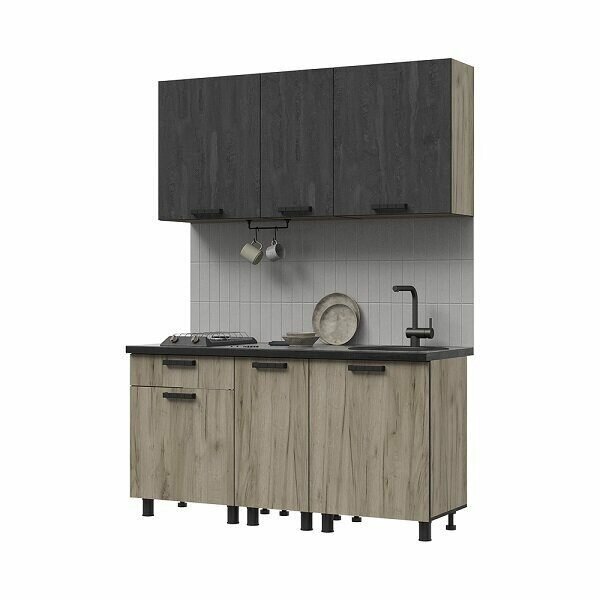 Кухня «Эдинбург» ЛДСП 1,6 м (Дуб крафт серый/Железный камень) СМ