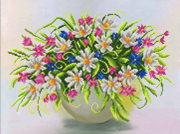 Ткань с рисунком для вышивания бисером Благовест КС-3012 Летний букет, 40 х 30 см (Бисер в комплект не входит.)