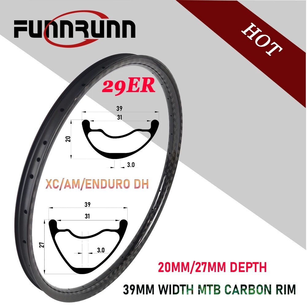 FUNNRUNN 29er Карбоновые колеса для горных велосипедов 32H, matte, UD, XC Weight, 39x20