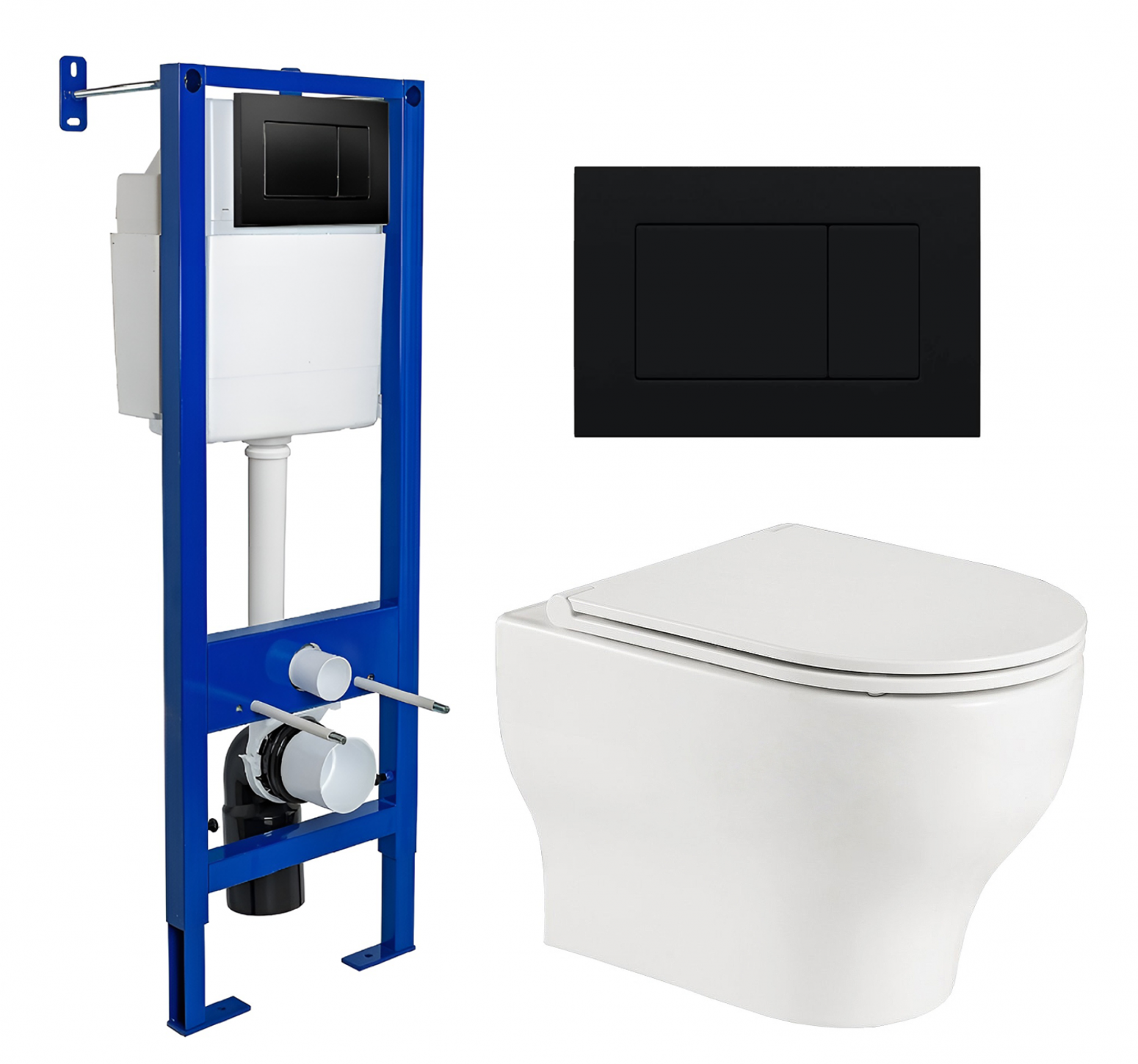 Комплект 3 в 1 инсталляция Berges Wasserhaus Atom 410 + Подвесной унитаз WeltWasser Erlenbach 004 GL-WT + кнопка черная