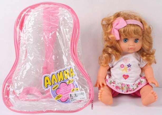 Кукла (34см) на батарейках (звук) в розовых шортах в рюкзаке