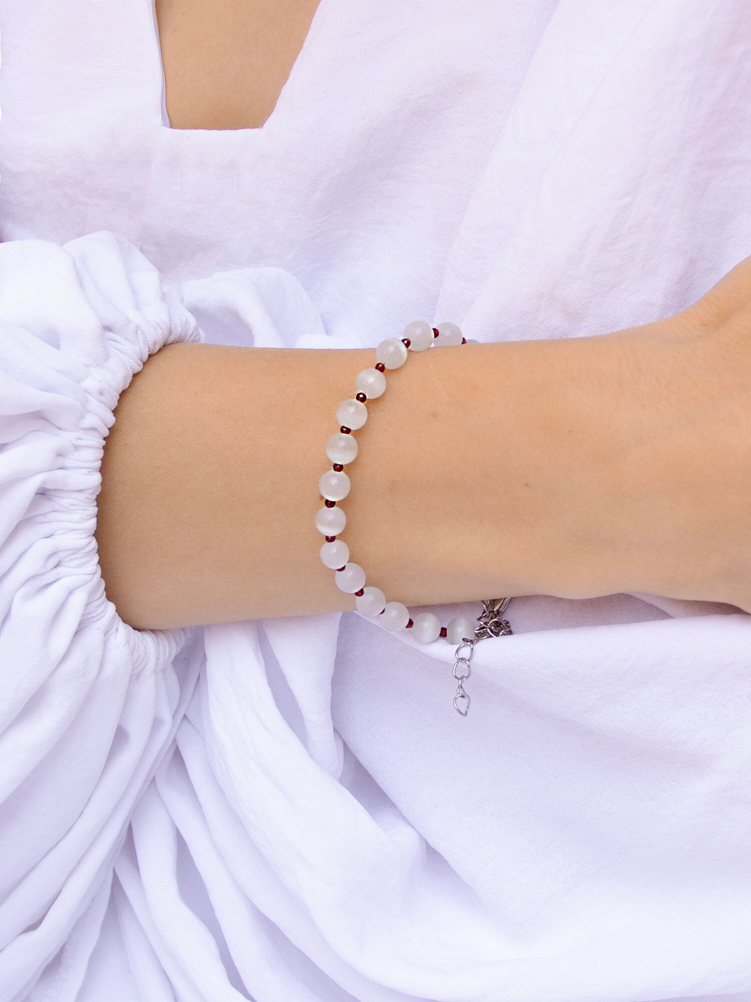 Браслет-нить, гранат, кошачий глаз