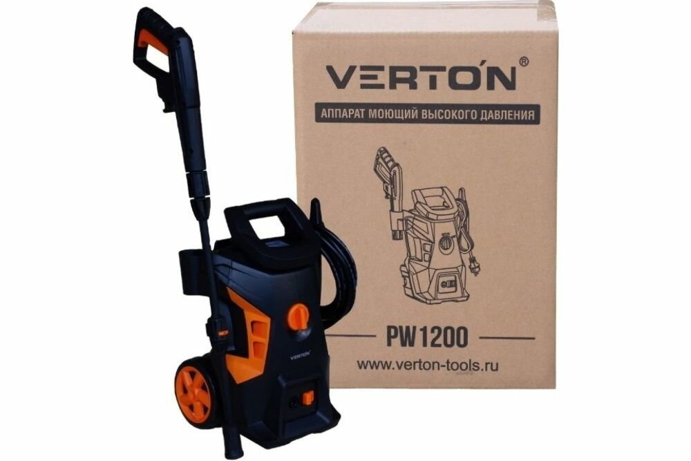 Мойка высокого давления VERTON PW 1200 (1200 Вт, давл. мин/макс 80/110 бар, расх мин/макс.5,5/6,5 л/мин, длина каб.5м, длина шланга 5м, макс. темп. 50 С, штуцер подкл. шланга 3/4)