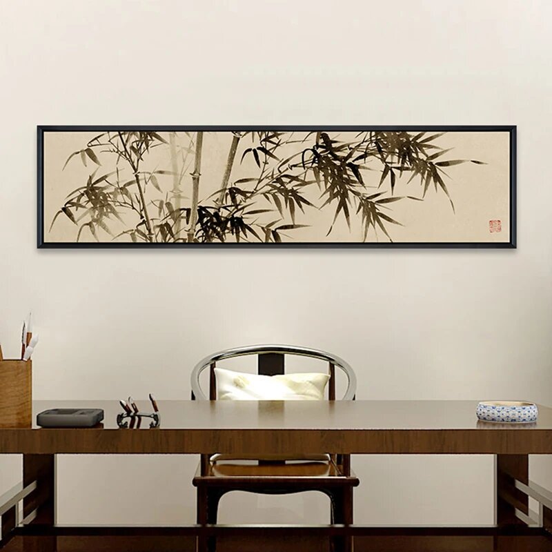 Китайская бамбуковая картина, пейзаж черный, 30x150cm No Frame