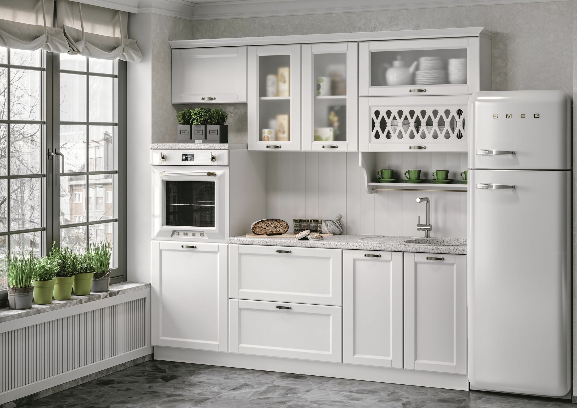 Кухня Милано Белый_Белый текстурный_2,2 м_