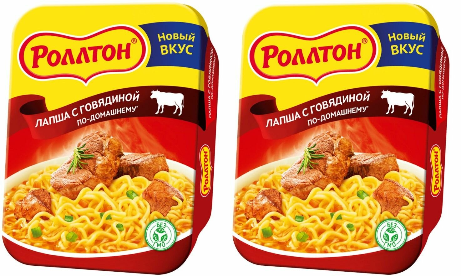 Роллтон Лапша быстрого приготовления говядина огненно-острая чили, 100 г, 2 шт