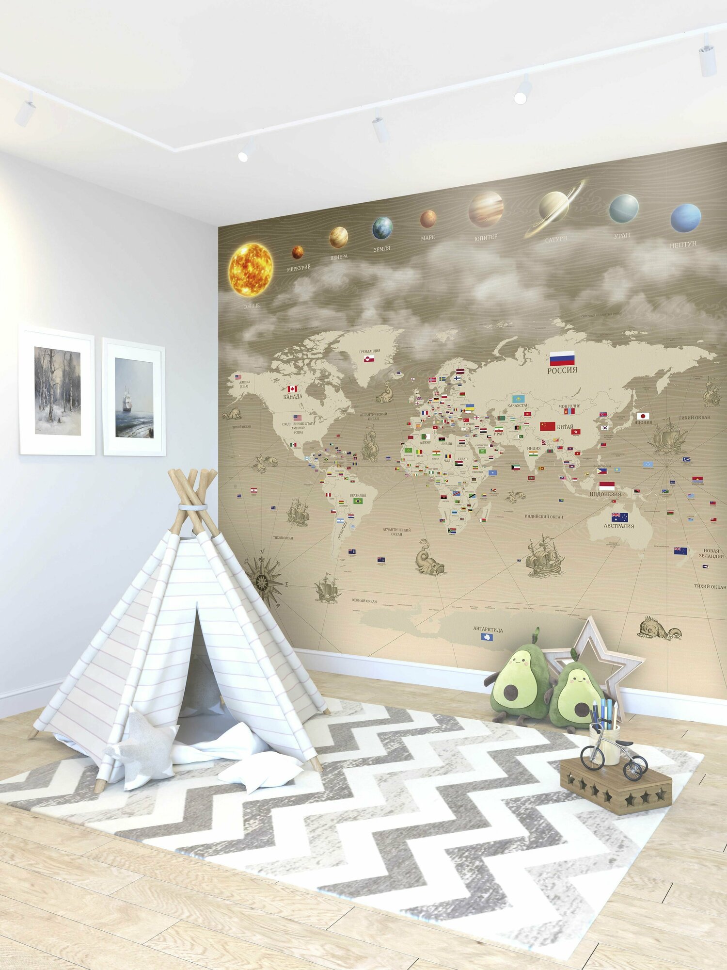 Фотообои на стену Printwalls "Карта мира" флизелиновые 3D 300х270 см обои виниловые на флизелине в спальню и детскую комнату