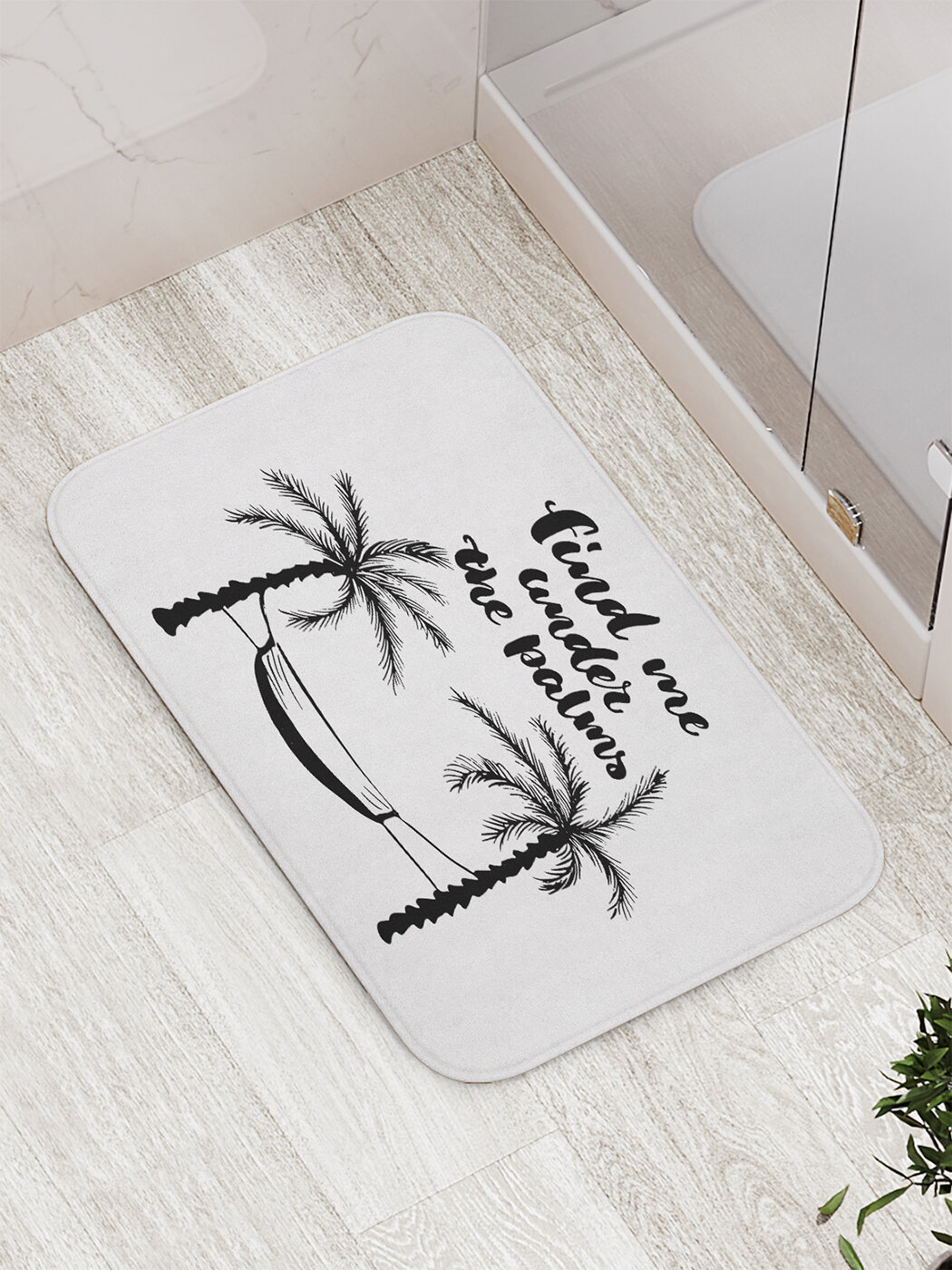 Коврик для ванной комнаты, туалета "Найди меня под пальмами" противоскользящий, 52х77 см, JoyArty