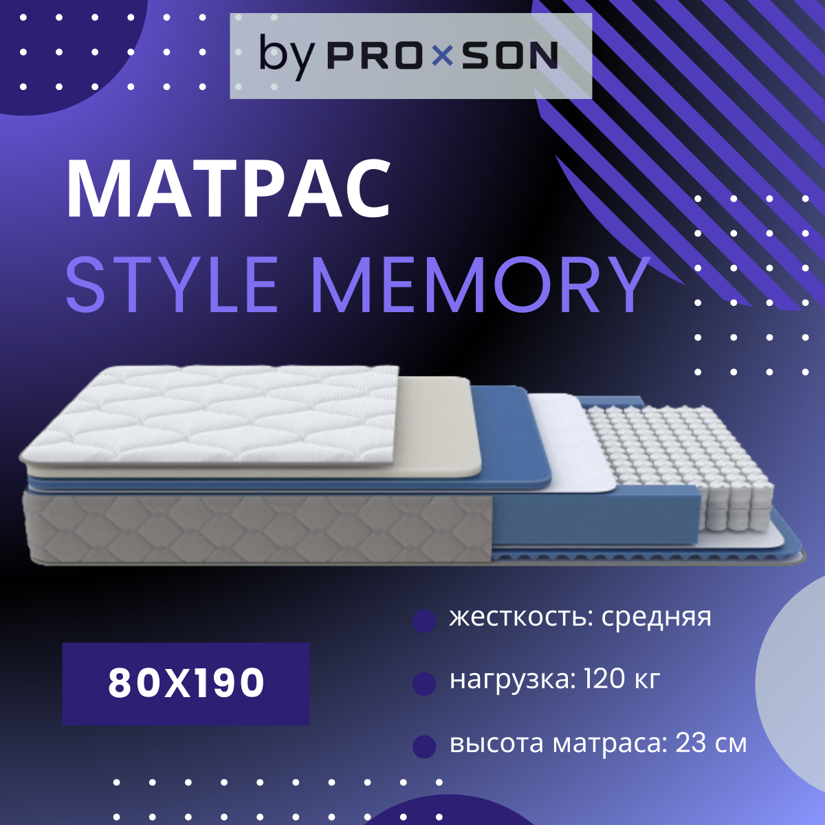 By PROxSON Матрас Style Memory 80x190 см, средняя жесткость, блок независимых пружин