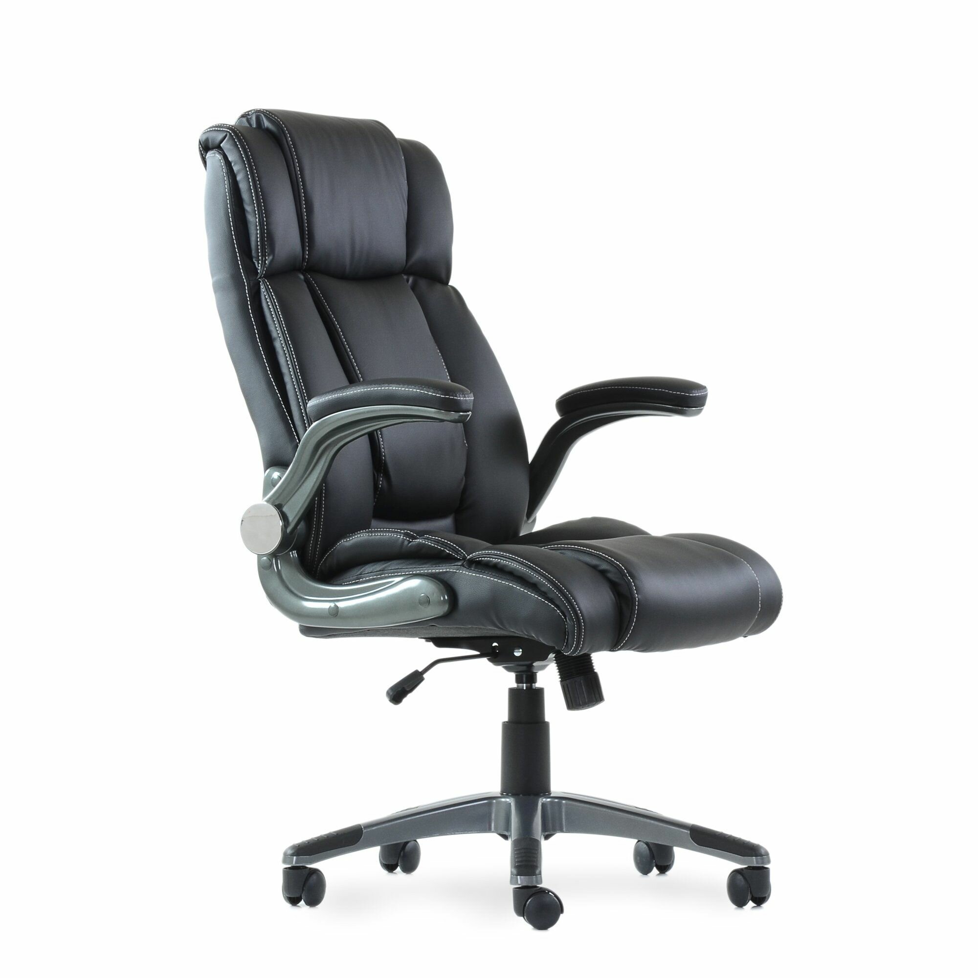 Кресло компьютерное K-44 PU-X18 Barneo черный, пластик, мягкое сиденье, с подлокотниками