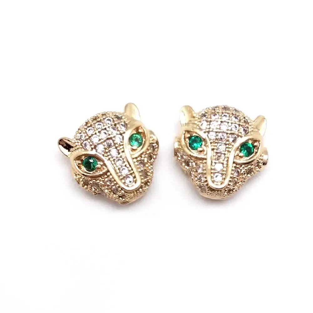 Серьги-гвоздики "Леопард" с изумрудом, Gold 2pcs