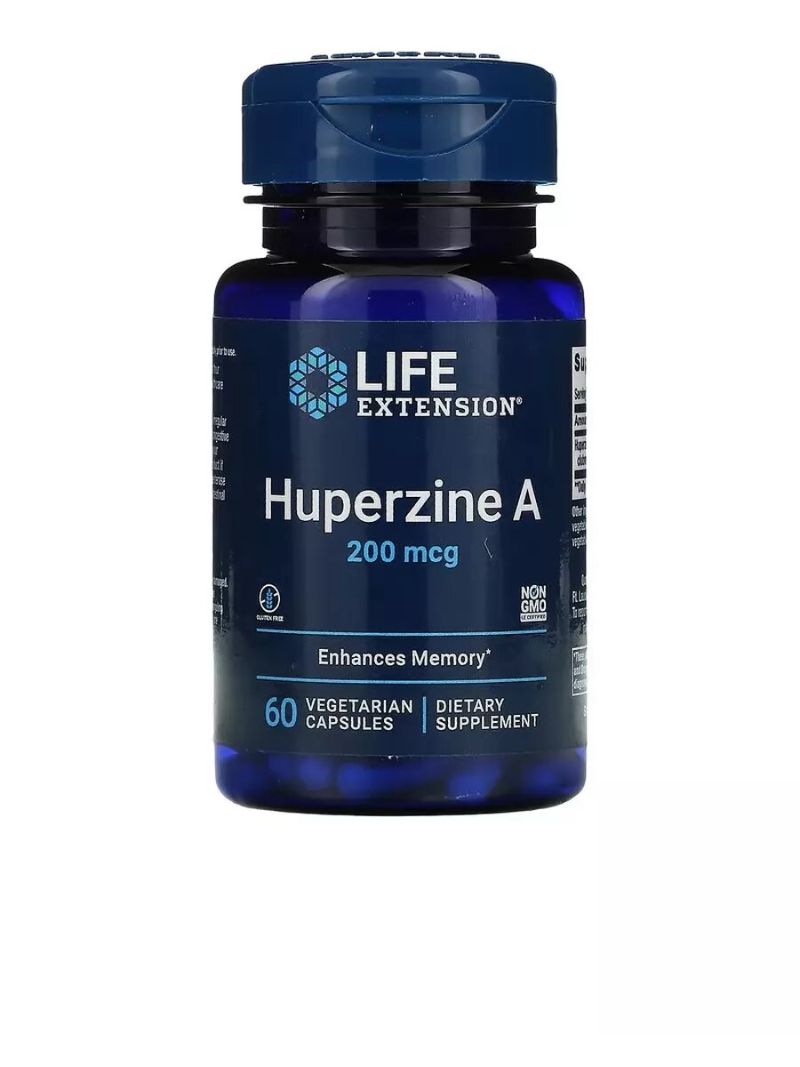 Life Extension Huperzine, для мозга, 200мкг, без ГМО и глютена, 60 капс.