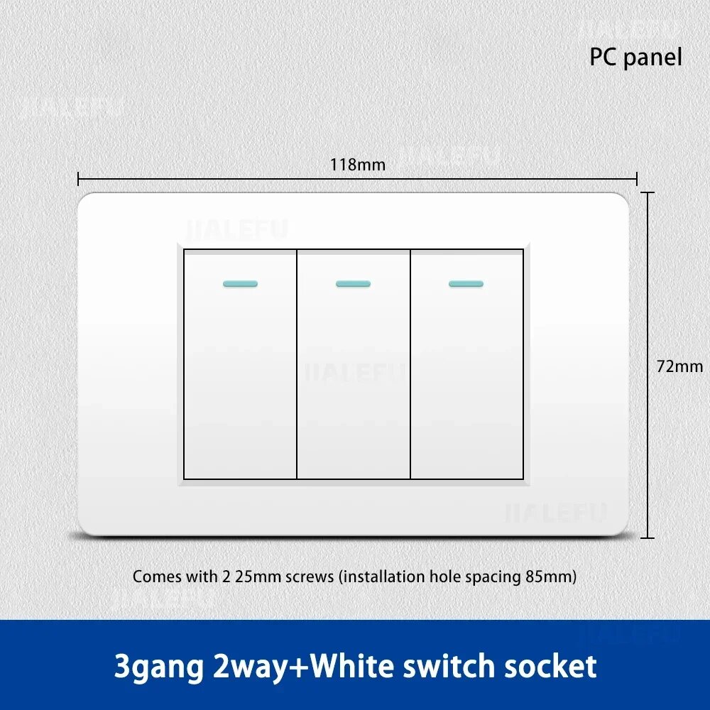 DELEFU 3-х клавишный настенный выключатель PC White