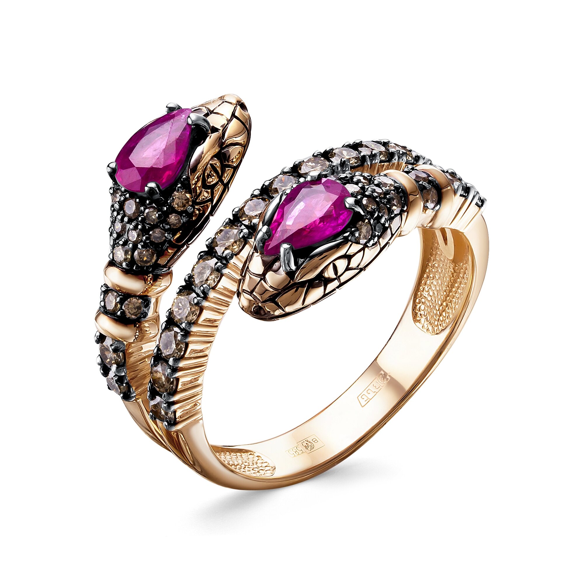 Кольцо, красное золото, 585 проба, бриллиант, рубин