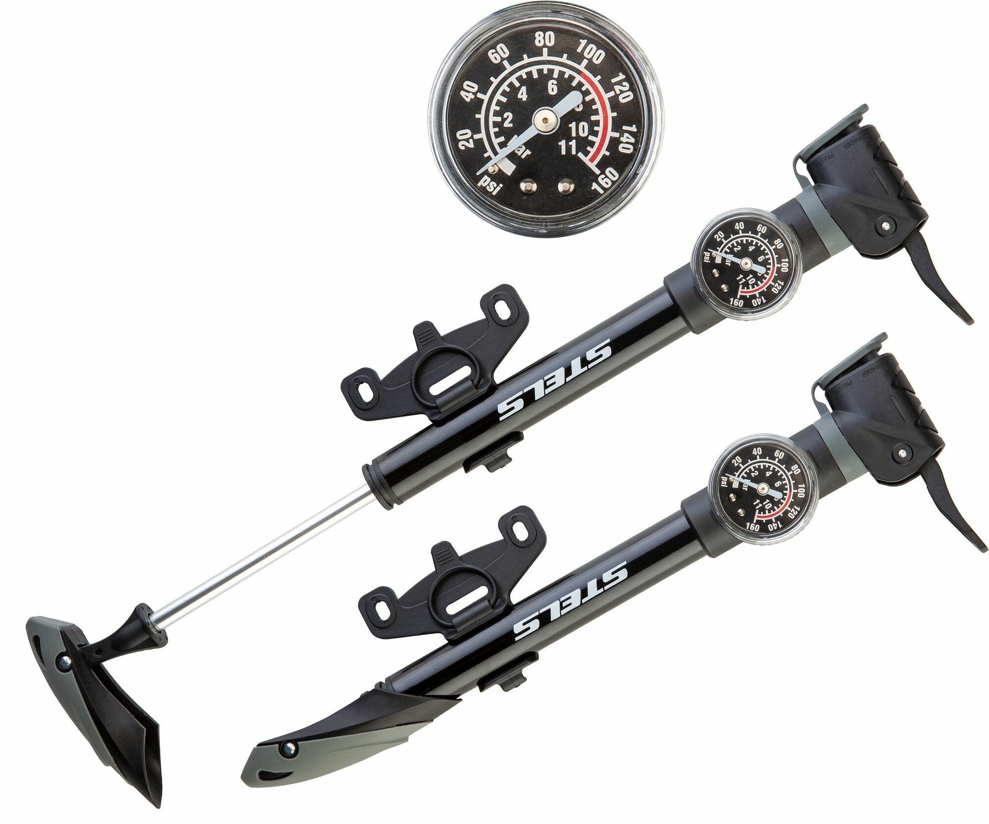 Насос ручной M21B-03A STELS алюм с маноментром черный 300мм 320105