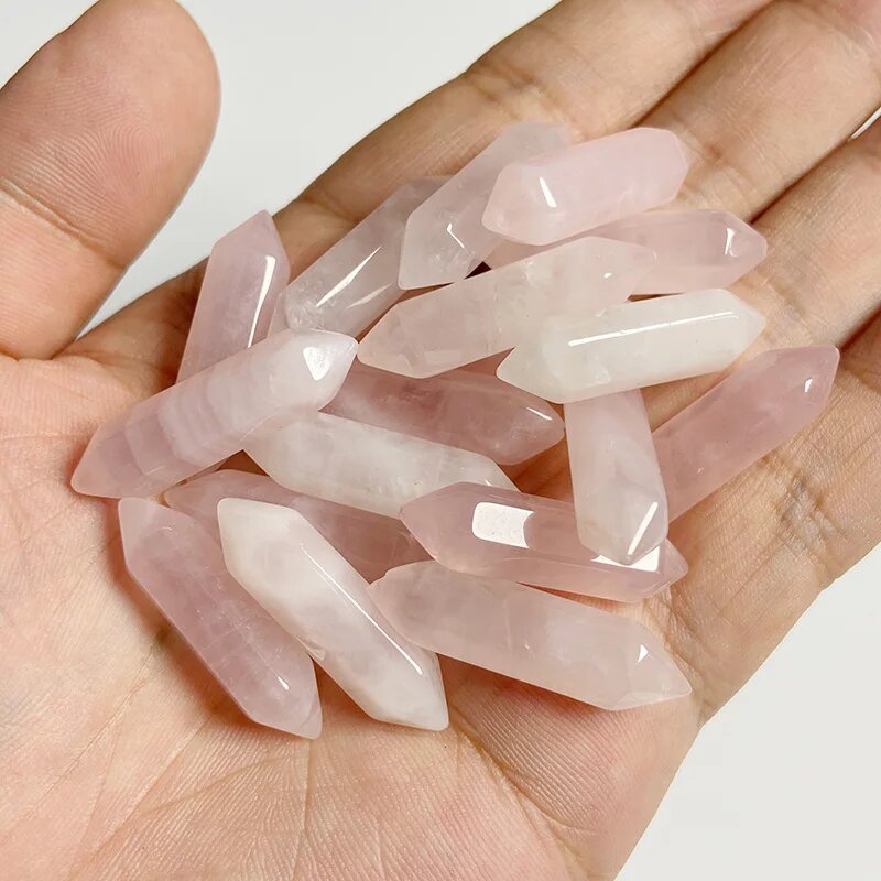 Набор из 5 шестигранных палочек из натурального камня RISYF Розовый, NO.5 Rose Quartz