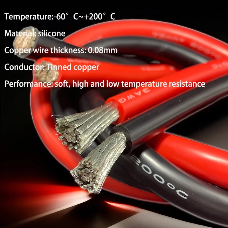 Силиконовый гибкий электрический кабель 18 6AWG медный 1Meter, Red, 6AWG(16mm2)