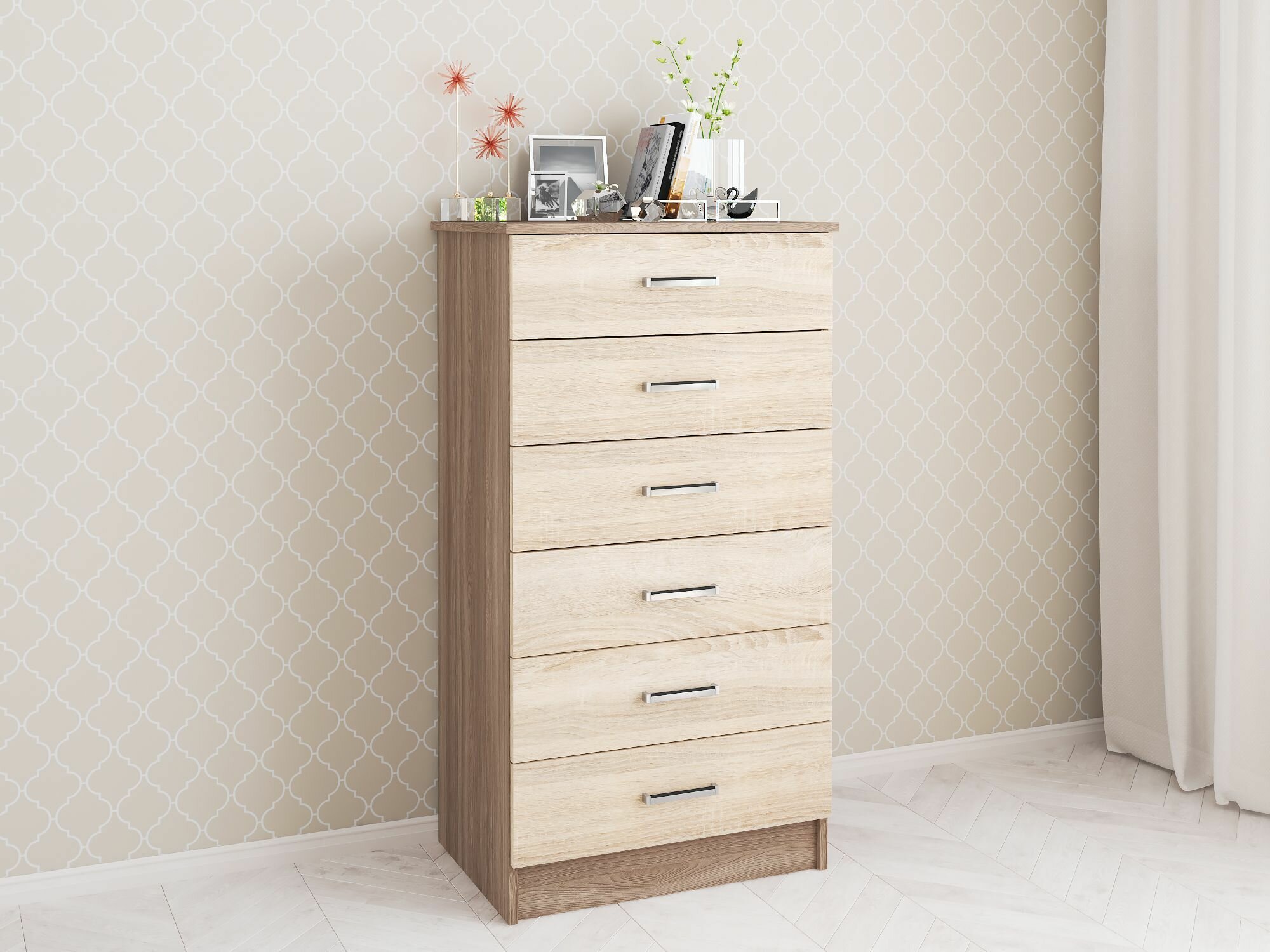 Комод для одежды большой тэкс Катрин 4 с ящиками, цвет ясень шимо/дуб сонома