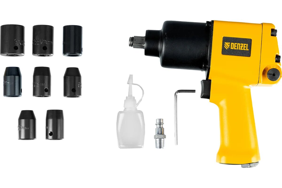 Пневмогайковерт ударный DENZEL IW860+набор головок, 480 л/мин