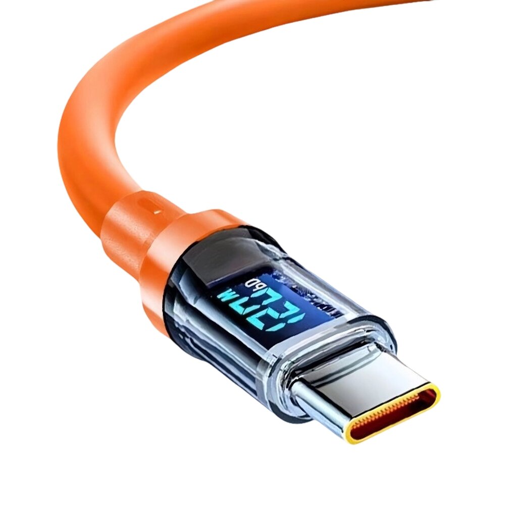 Удлиненный динамический цифровой дисплей мощностью 120 Вт, кабель для сверхбыстрой зарядки Type c, кабель для передачи данных-1 метр-цифровой дисплей прозрачно-оранжевый