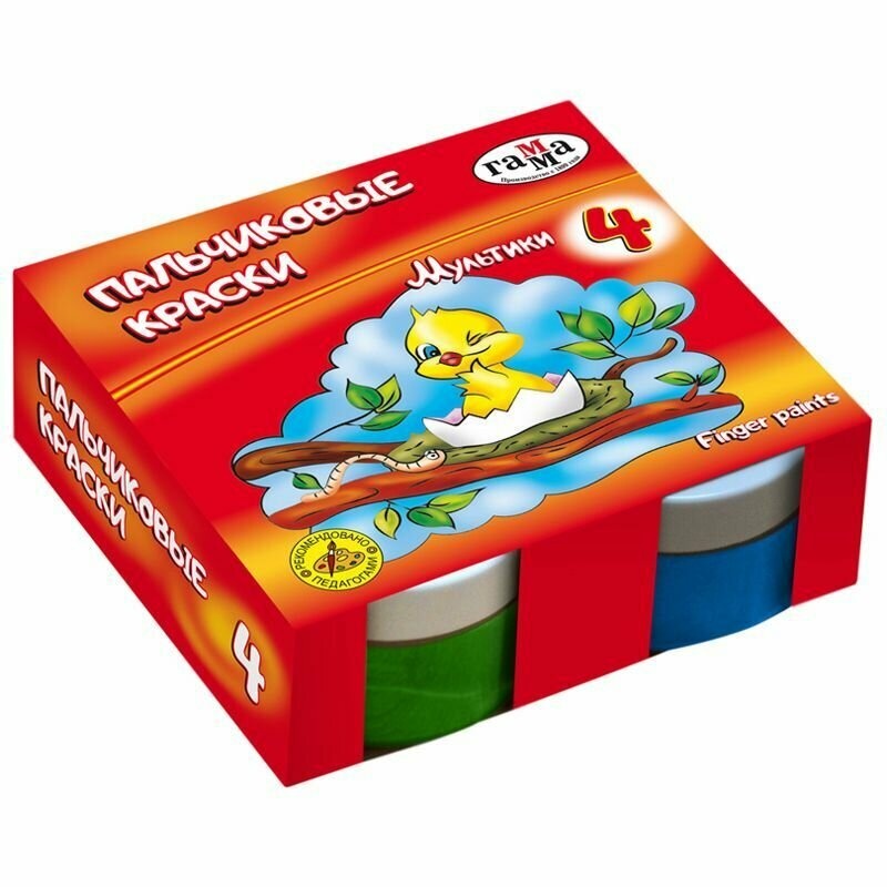 Краски пальчиковые Гамма "Мультики", классические, 04цв, 50мл, 180120212