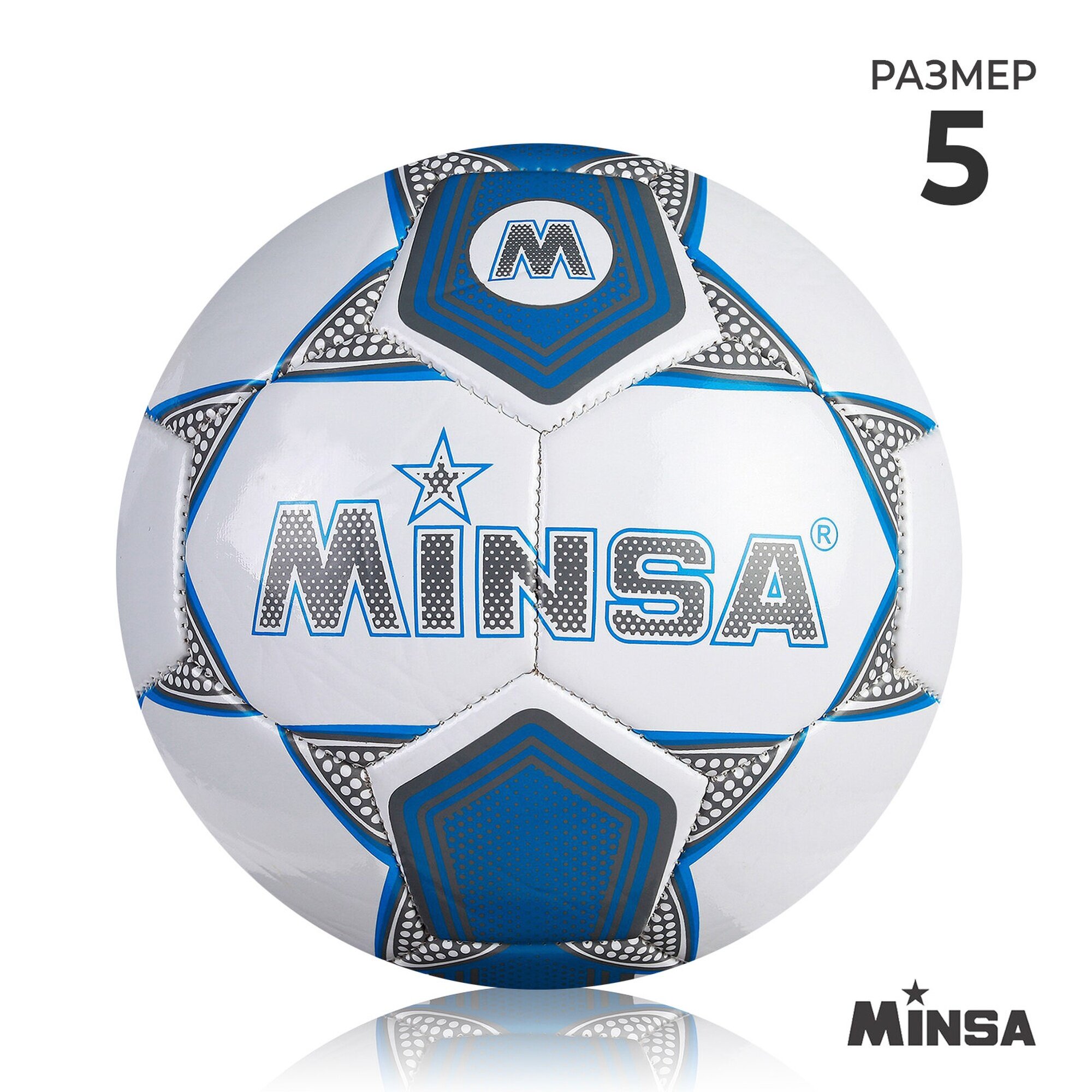 Мяч MINSA, футбольный, TPU, машинная сшивка, 32 панели, размер 5, вес 325 г, цвет белый, синий
