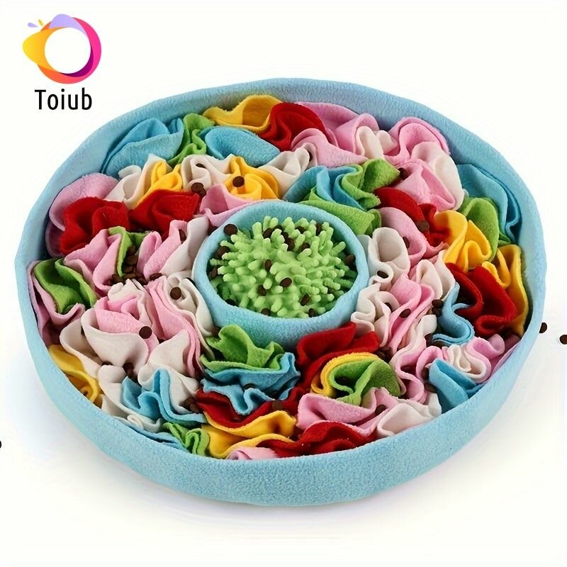 Интерактивная миска для кормления Pet Snuffle Mat со скрипучей игрушкой в центре улучшает обонятельные навыки поиска пищи