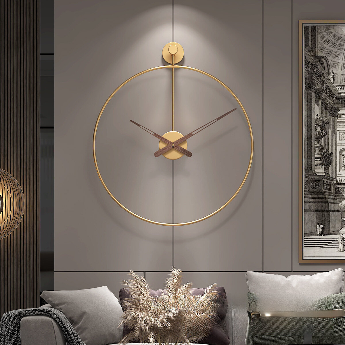 Стеновой часы Casual Spanish Style для гостиной Normcore Style из железа Metal Model Room Single Ring Creative Wall Clock (503338 золотой рама однослойная с крючком 50см) кварцевый механизм размер 59*52*6.5