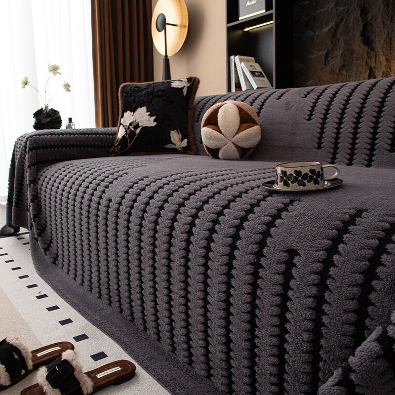 Плюшевый чехол для дивана осень-зима, утолщенный, нескользящий, полотенце для дивана, подушка, плед, набор для дивана, высококачественный, легкий, роскошный, современный, простой