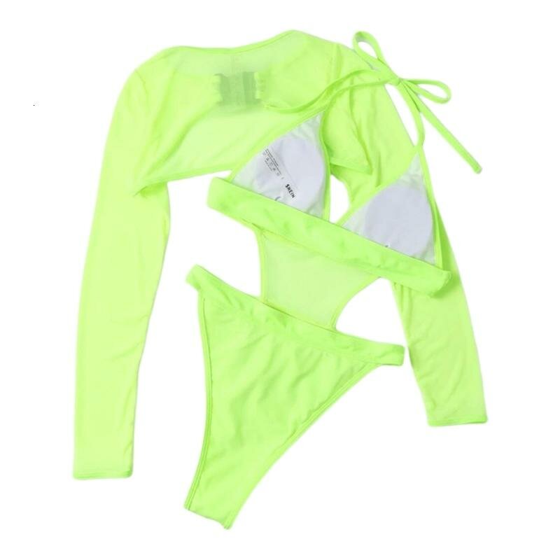 Женский купальник с длинными рукавами и болеро, Зеленый - M