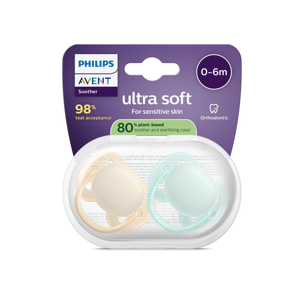 Пустышка Philips Avent Ultra Soft SCF091/40 0-6 мес, желтый/голубой, 2 шт