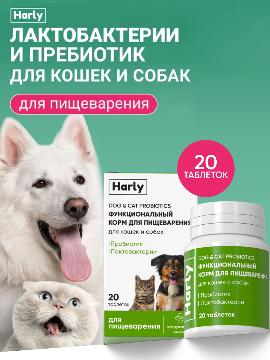 Пробиотик для собак и кошек лактобактерии для профилактики жкт, витамины для животных 20 шт. в упаковке