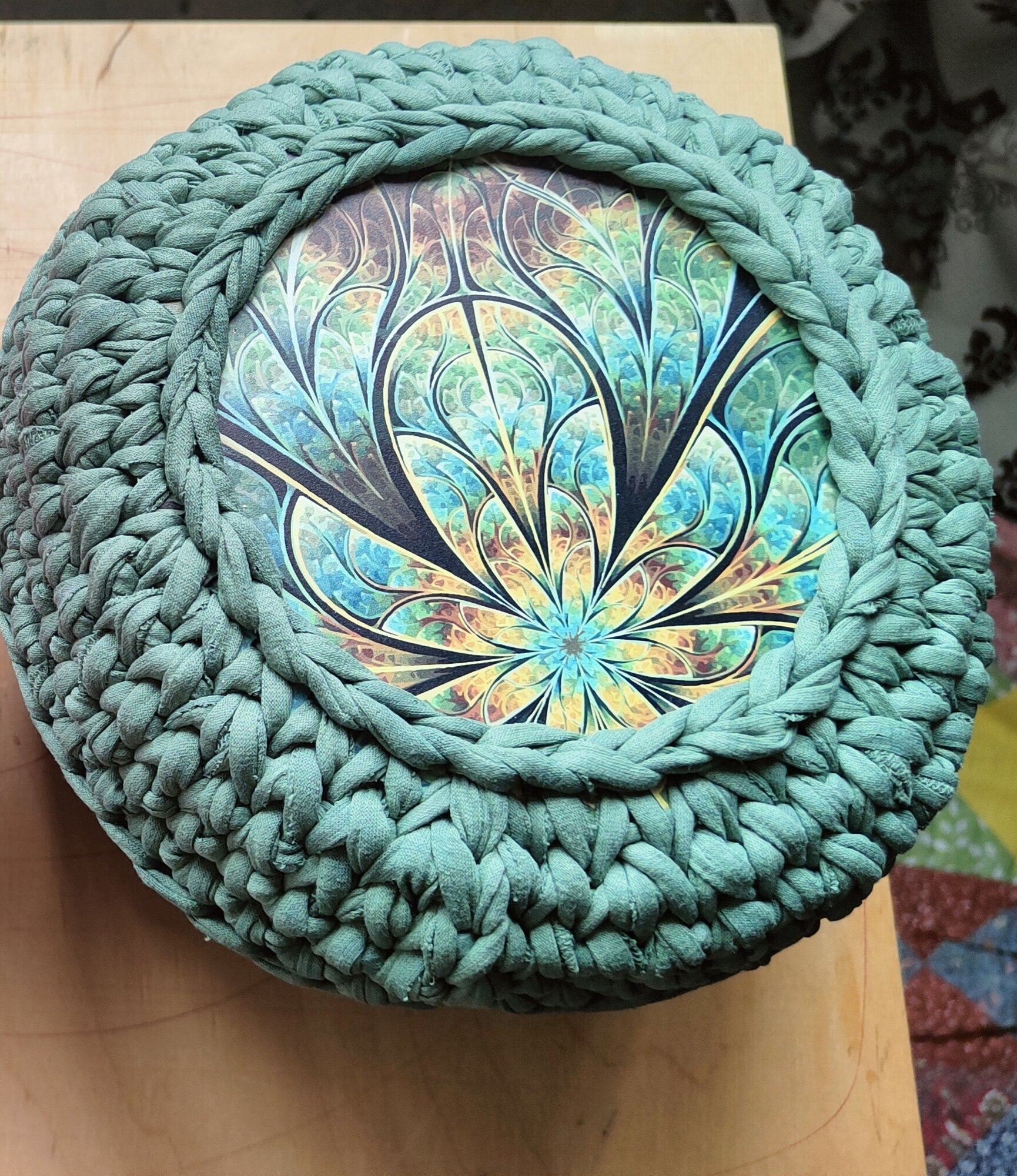 Корзина "Ручная работа" , вязаная, с крышкой, цвет хаки/шалфей, 16 см