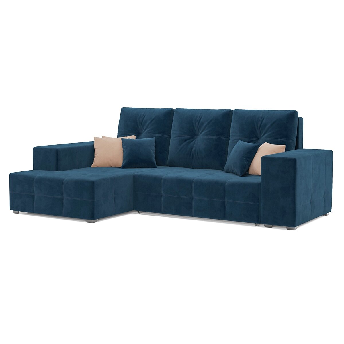 Угловой диван Сток Диванов Авиньон, темно-синий велюр, механизм еврокнижка