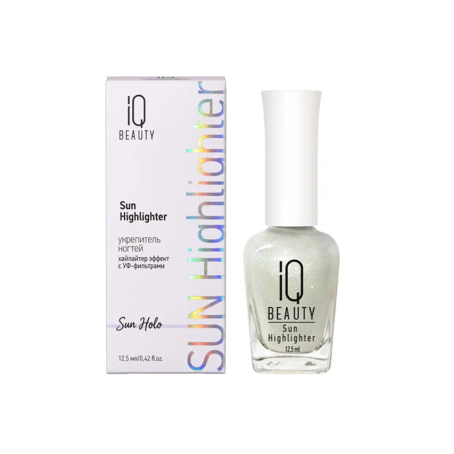 IQ Beauty, Укрепитель ногтей хайлайтер эффект с УФ-фильтрами Sun Holo, 12,5 мл