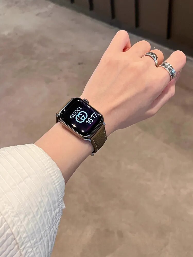 Ремешок для смарт-часов Apple Watch Series 10 46 мм/Series 1-9 , SE , Ultra и Ultra 2 42 мм , 44 мм , 45 мм , 49 мм, кожаный, Звездный свет кофе — фото 1