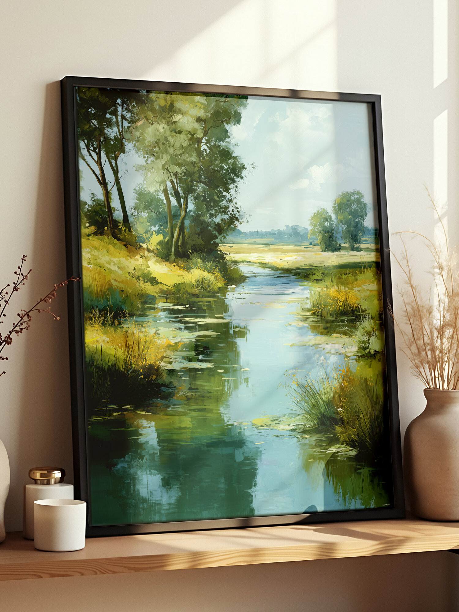 Картина в тёмной раме Postermarket "Река" на холсте в раме, 50x70 см