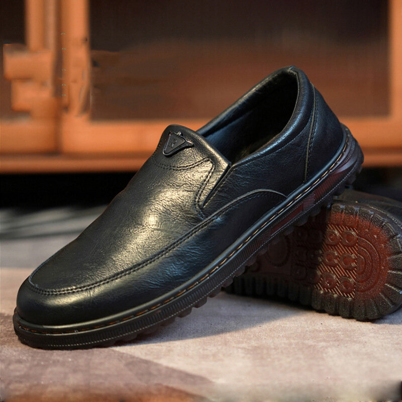 LUO Мужские туфли Для деловых встреч Дышащие Мягкая подошва Натуральная кожа/Black