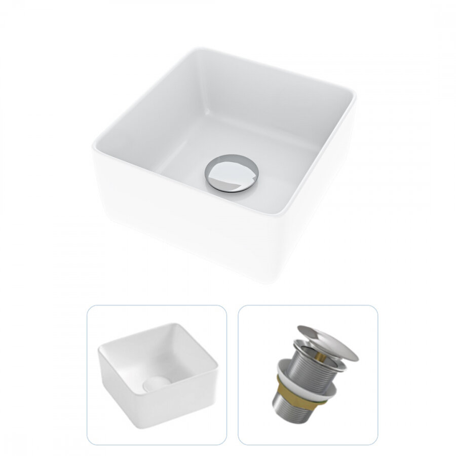 Раковина накладная для ванной Teymi Helmi Mini 24 в комплекте донный клапан клик-клак без перелива хром F01615