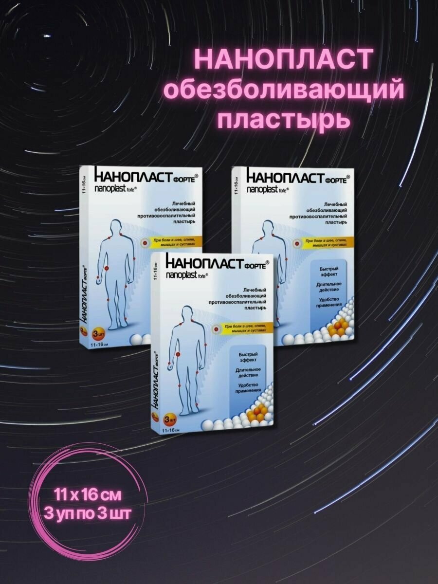 Пластырь обезболивающий 11х16 см 3 шт/уп. NANOPLAST forte / Нанопласт форте